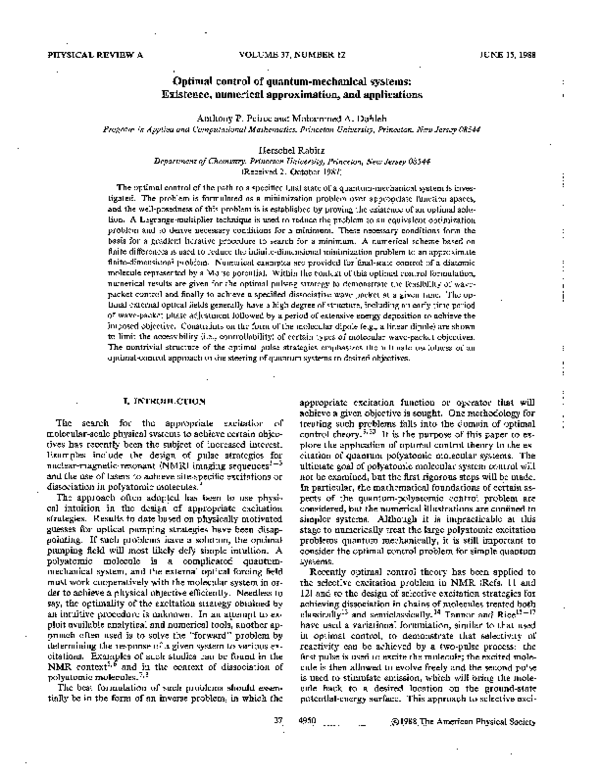 (PDF) Optimal control of quantum-mechanical systems: Existence, numerical approximation, and ...