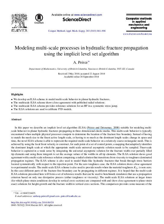 Pdf Modeling Multi Scale Processes In Hydraulic Fracture Propagation Using The Implicit Level