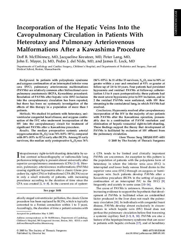 (PDF) Incorporation of the Hepatic Veins Into the Cavopulmonary ...