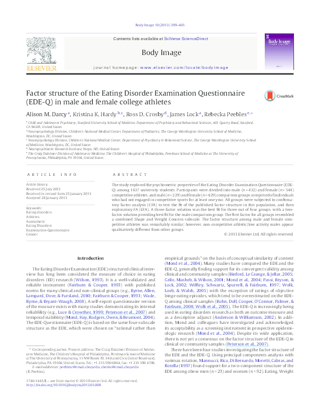 (PDF) The Eating Disorder Examination Questionnaire (EDE-Q) among ...