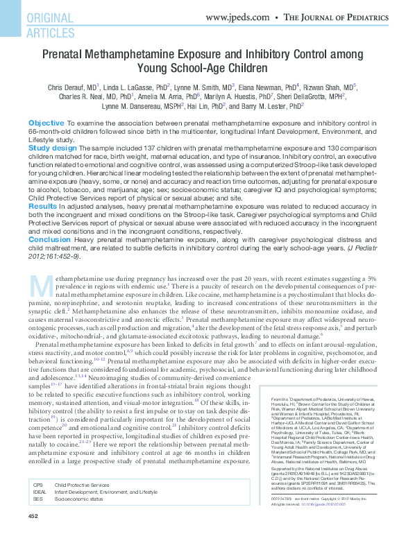 (PDF) Prenatal methamphetamine exposure and inhibitory control among ...