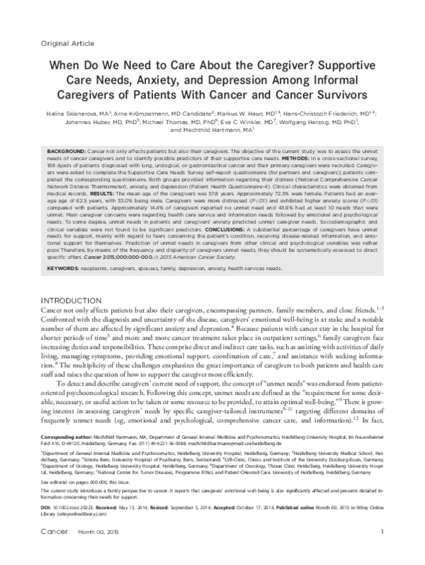 (PDF) When do we need to care about the caregiver? Supportive care ...