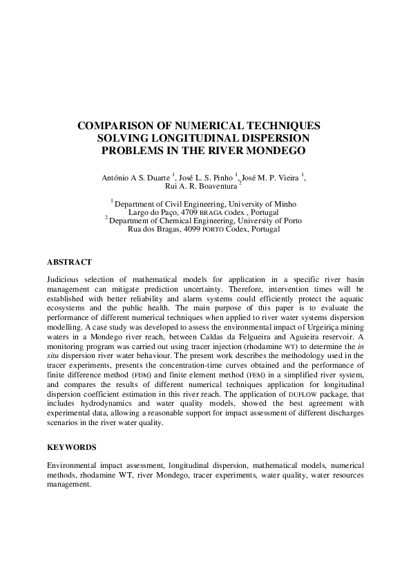 (PDF) Comparison of Numerical Techniques Solving Longitudinal Dispersion Problems in the River ...