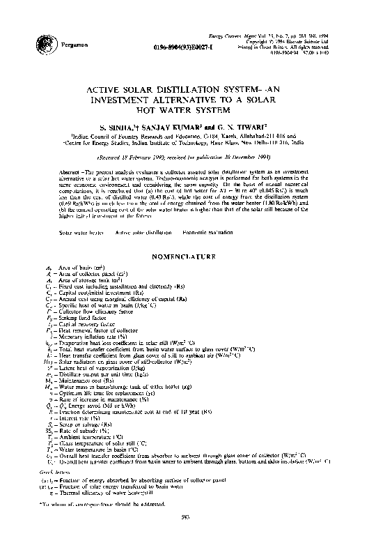 (PDF) Active solar distillation system—An investment alternative to a ...