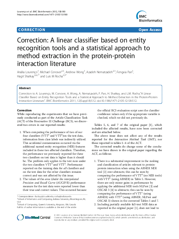 Pdf Correction A Linear Classifier Based On Entity Recognition Tools And A Statistical 