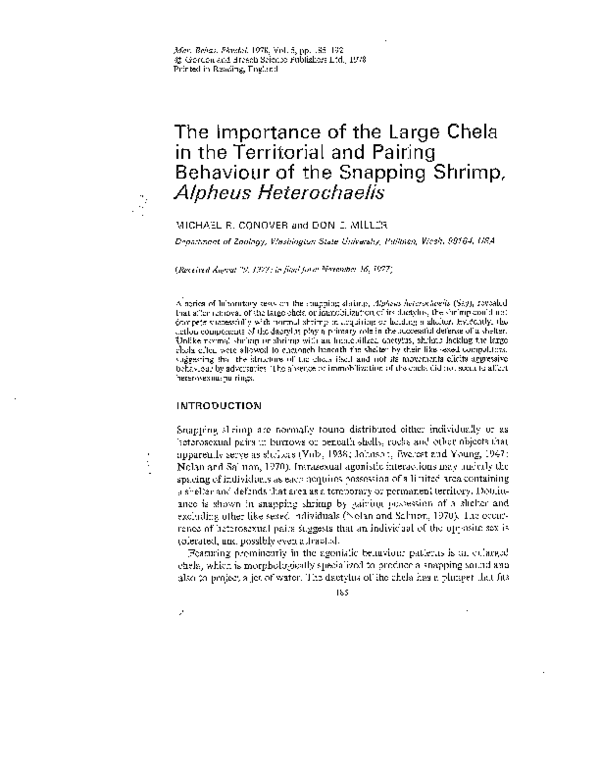 (PDF) The importance of the large chela in the territorial and pairing ...