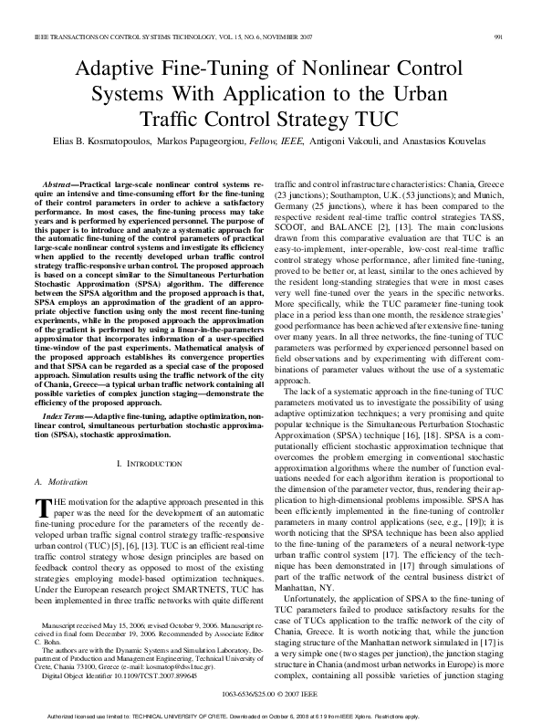 (PDF) Adaptive Fine-Tuning of Nonlinear Control Systems With Application to the Urban Traffic ...