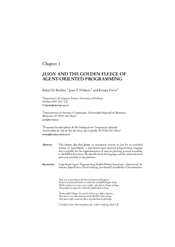 (PDF) Jason and the Golden Fleece of agent-oriented programming