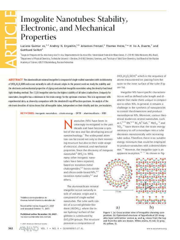 (PDF) Imogolite Nanotubes: Stability, Electronic, and Mechanical Properties