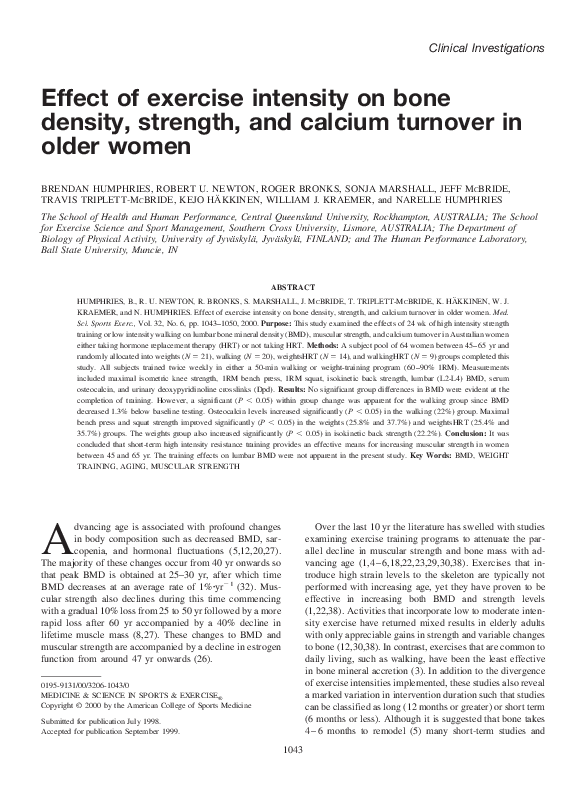 (PDF) Effect of exercise intensity on bone density, strength, and ...