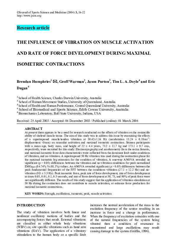 (PDF) The Influence of Vibration on Muscle Activation and Rate of Force ...