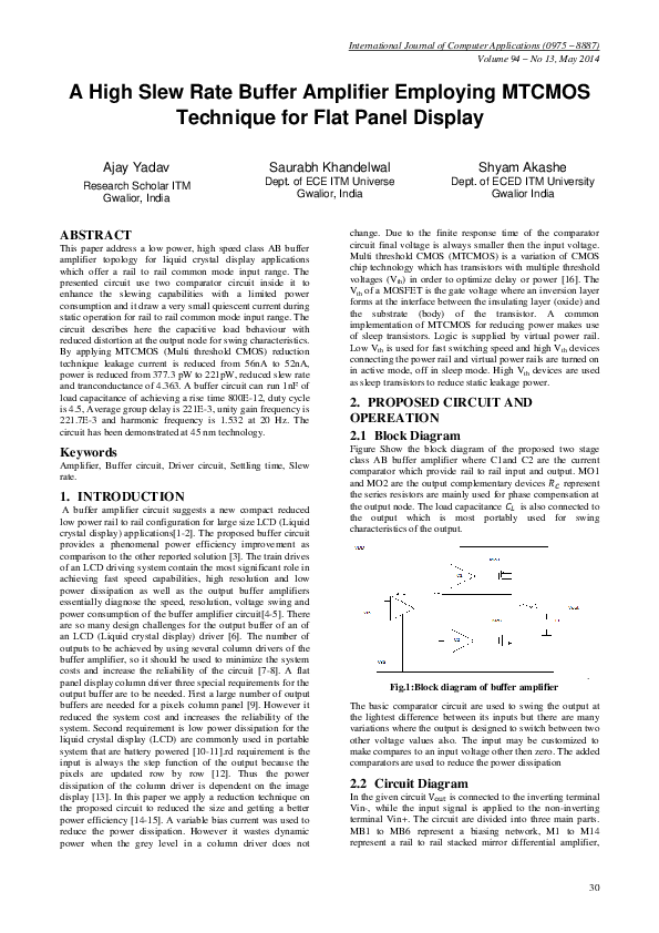 (PDF) A High Slew Rate Buffer Amplifier Employing MTCMOS Technique for ...