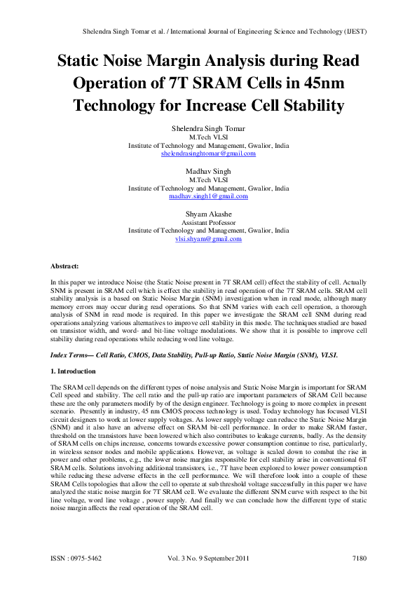 (PDF) Static Noise Margin Analysis during Read Operation of 7T SRAM ...