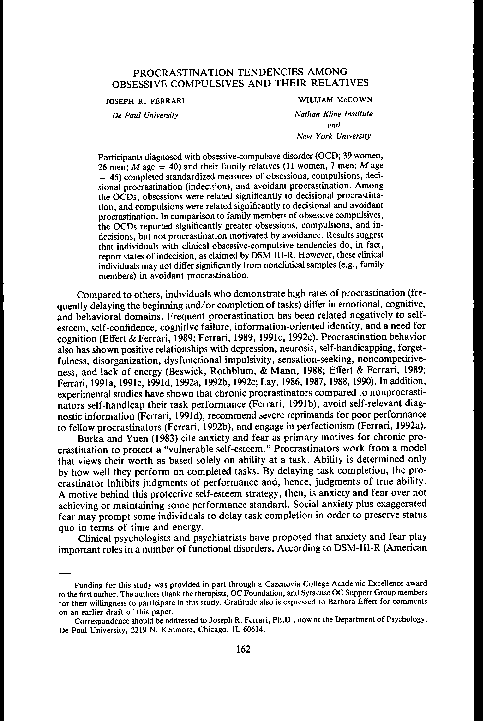 (PDF) Procrastination tendencies among obsessive-compulsives and their ...