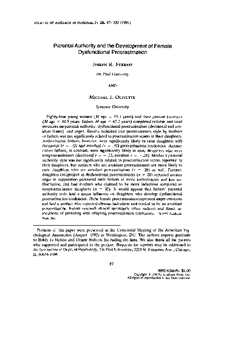 (PDF) Parental Authority and the Development of Female Dysfunctional ...
