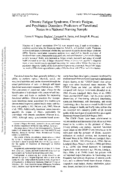 (PDF) Chronic fatigue syndrome, chronic fatigue, and psychiatric ...