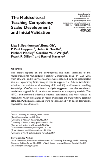 (PDF) The Multicultural Teaching Competency Scale: Development and Initial Validation