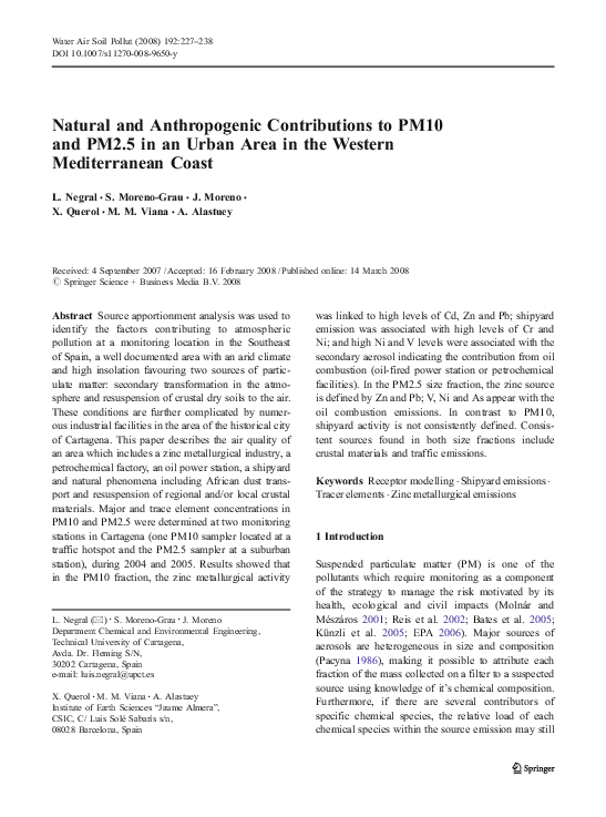 (PDF) Natural and Anthropogenic Contributions to PM10 and PM2.5 in an ...