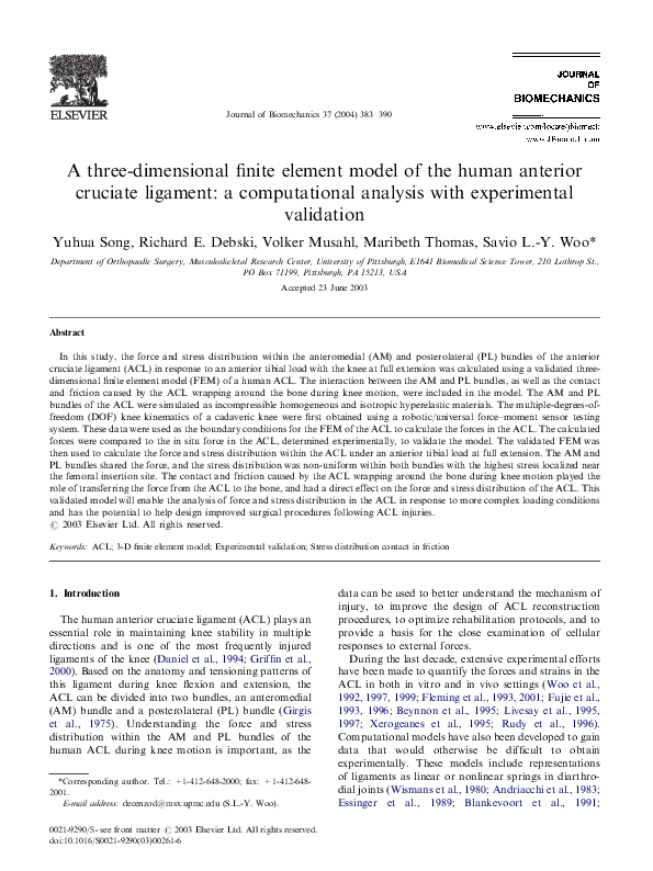 (PDF) A three-dimensional finite element model of the human anterior cruciate ligament: a ...
