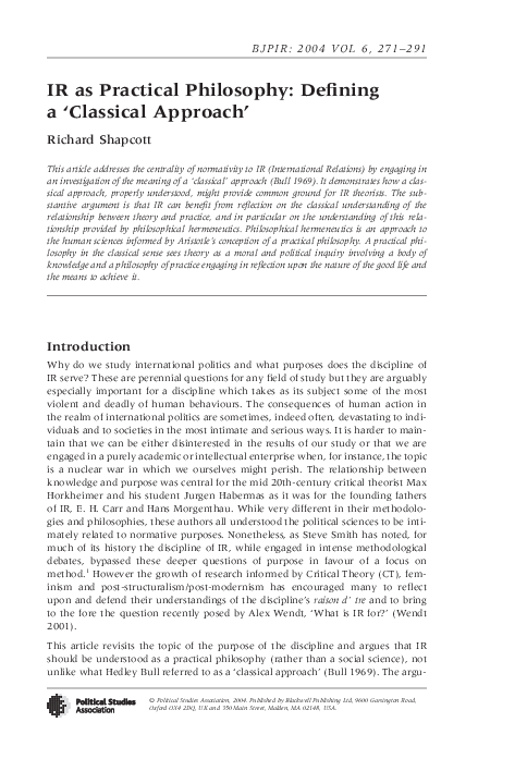 (PDF) IR as Practical Philosophy: Defining a 'Classical Approach ...