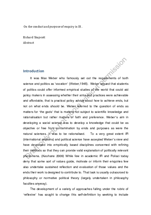 (PDF) On the conduct and purpose of enquiry in IR