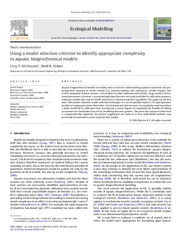 (PDF) Using a model selection criterion to identify appropriate complexity in aquatic ...