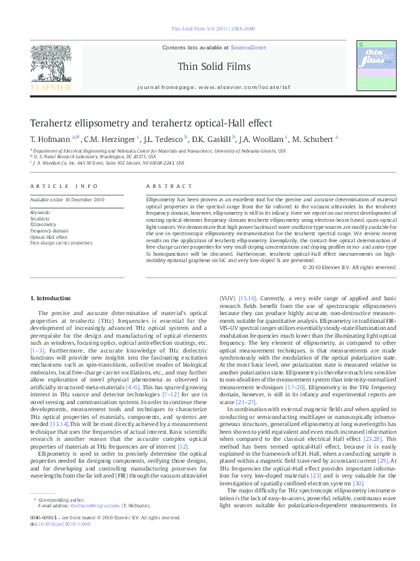 (PDF) Terahertz ellipsometry and terahertz optical-Hall effect