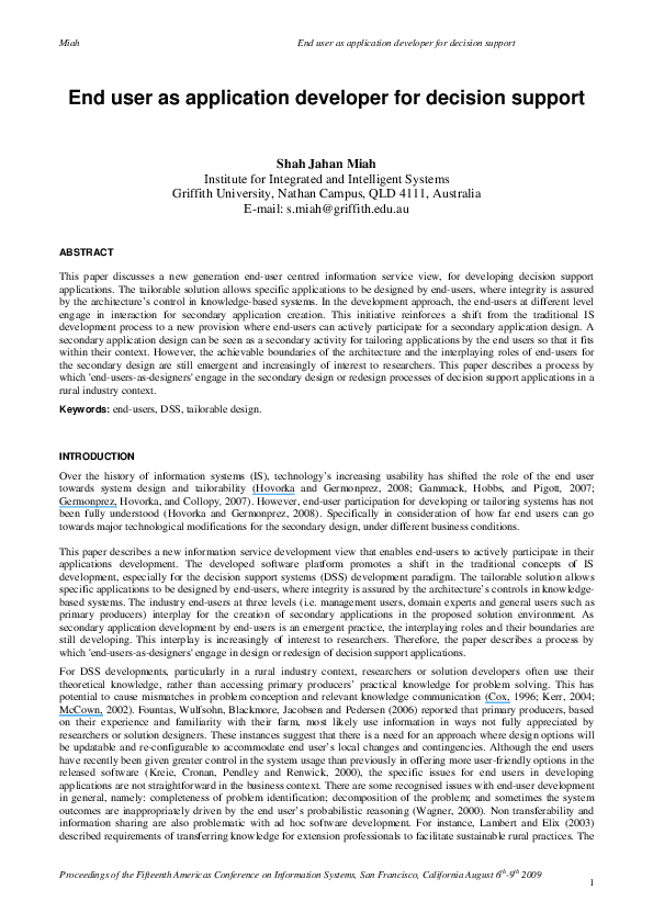 (PDF) End User as Application Developer for Decision Support