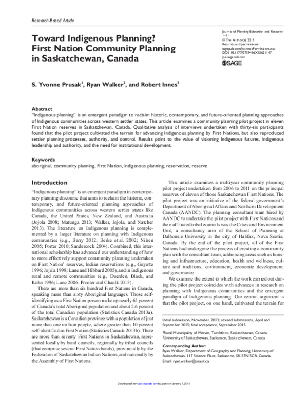 (PDF) Toward Indigenous Planning? First Nation Community Planning in ...