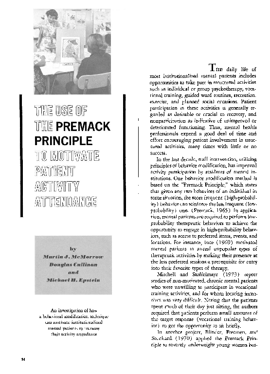 (PDF) The Use of the Premack Principle to Motivate Patient Activity ...