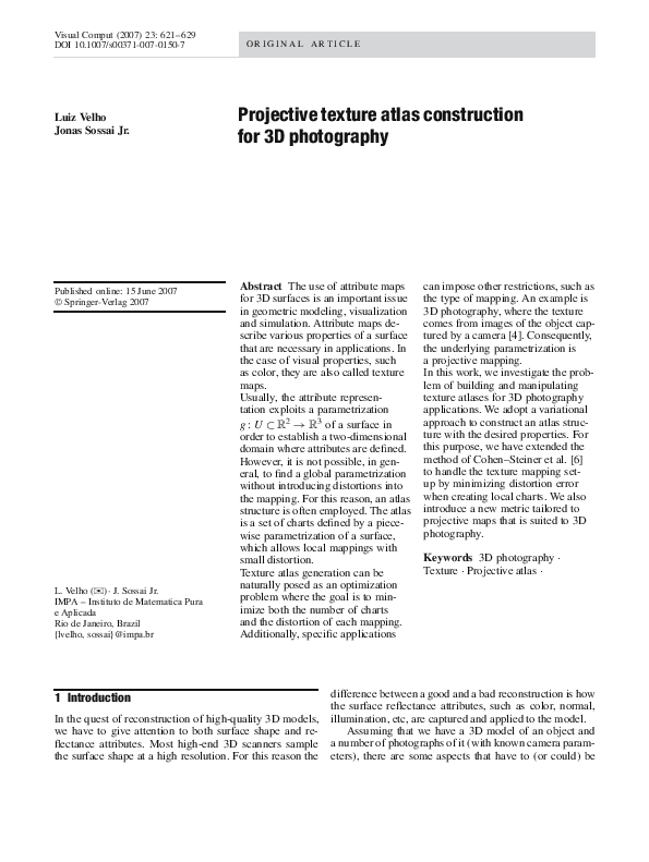 (PDF) Projective texture atlas construction for 3D photography