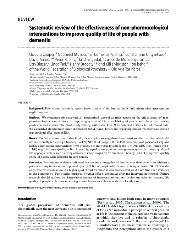 (PDF) Systematic review of the effectiveness of non-pharmacological interventions to improve ...