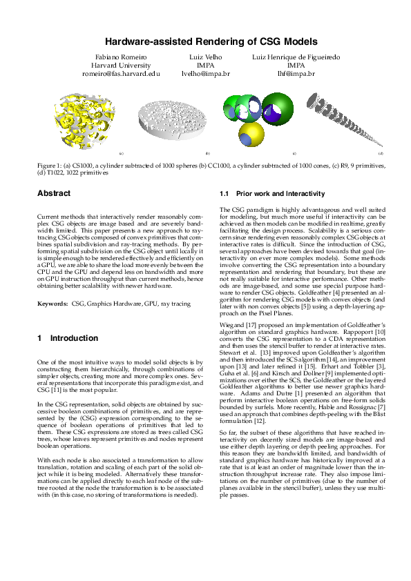 Pdf Hardware Assisted Rendering Of Csg Models