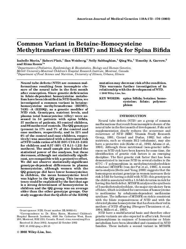 (PDF) Common variant in betaine-homocysteine methyltransferase (BHMT ...
