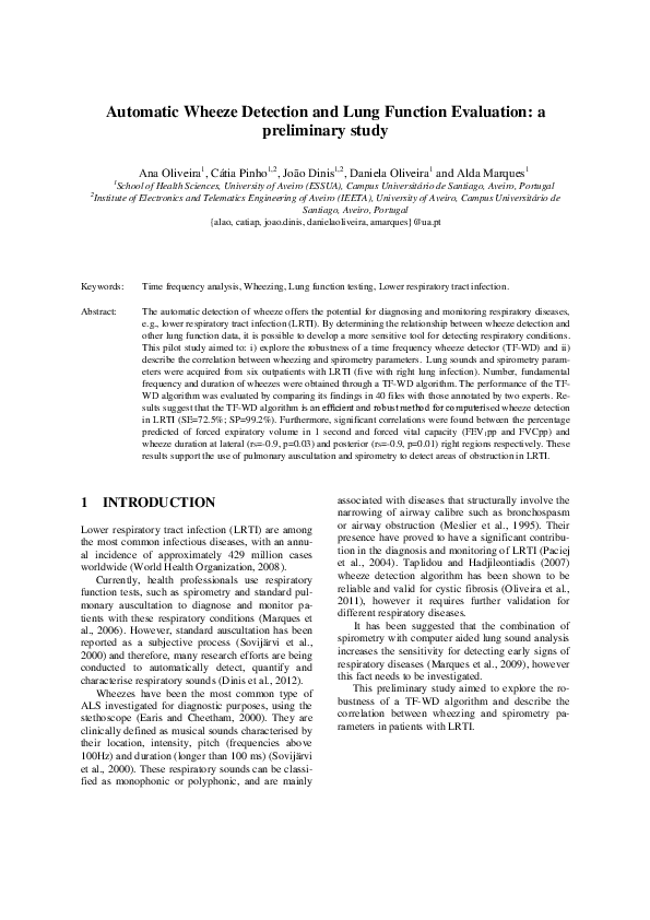 (PDF) Automatic Wheeze Detection and Lung Function Evaluation: a preliminary study