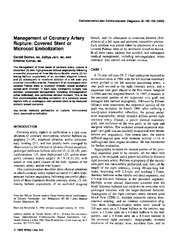 (PDF) Management of coronary artery rupture: Covered stent or microcoil ...