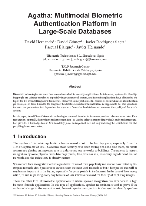 (PDF) Agatha: Multimodal Biometric Authentication Platform in Large-Scale Databases
