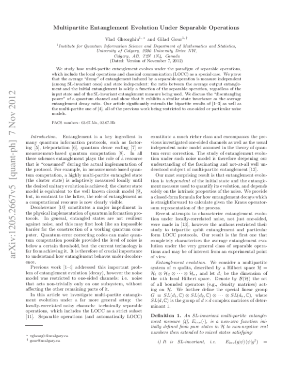 (PDF) Multipartite entanglement evolution under separable operations