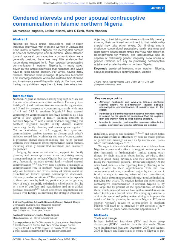 (PDF) Gendered interests and poor spousal contraceptive communication ...