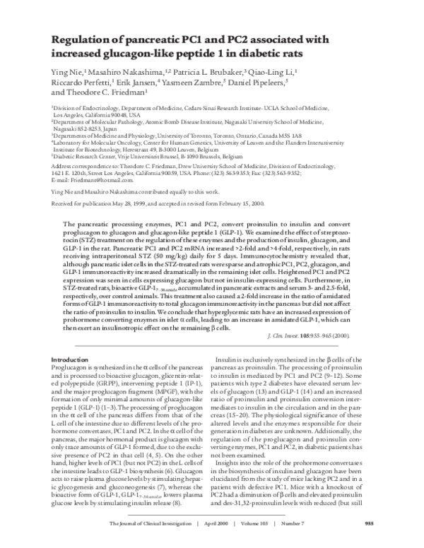(PDF) Regulation of pancreatic PC1 and PC2 associated with increased glucagon-like peptide 1 in ...