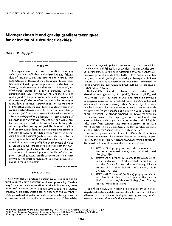 Pdf Microgravimetric And Gravity Gradient Techniques For Detection Of Subsurface Cavities