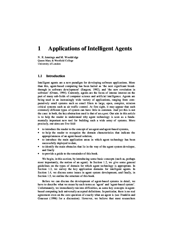 (PDF) 1 Applications of Intelligent Agents