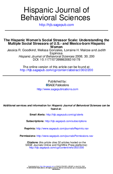 (PDF) The Hispanic Women's Social Stressor Scale: Understanding the ...