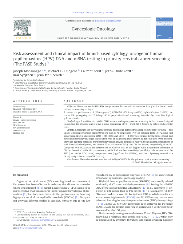 (PDF) Risk assessment and clinical impact of liquid-based cytology ...