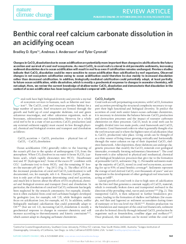 (PDF) Benthic coral reef calcium carbonate dissolution in an acidifying ...