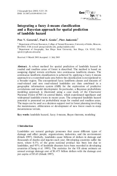 Pdf Integrating A Fuzzy K Means Classification And A Bayesian Approach For Spatial Prediction