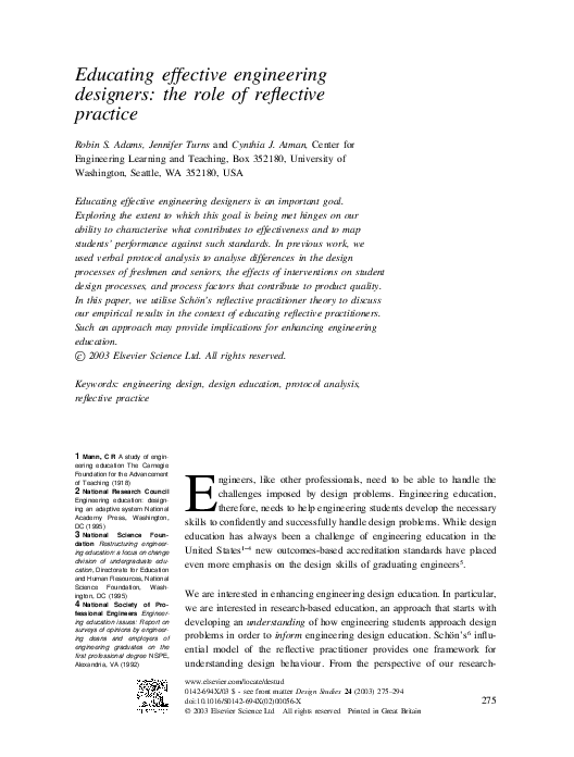 (PDF) Educating Effective Engineering Designers: The Role of Reflective ...