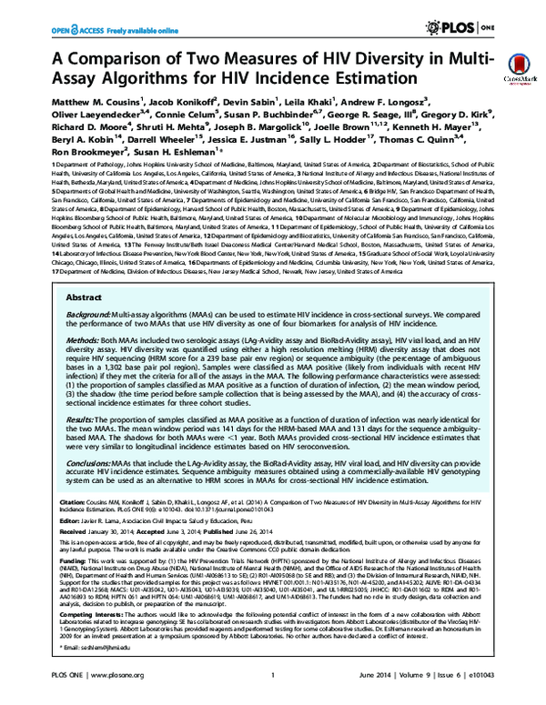 (PDF) A Comparison of Two Measures of HIV Diversity in Multi-Assay ...