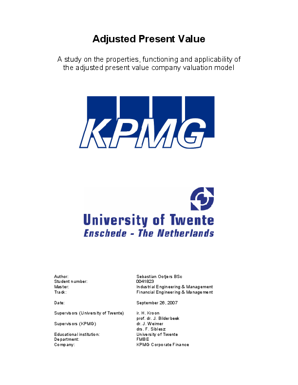 (PDF) Adjusted Present Value A study on the properties, functioning and ...