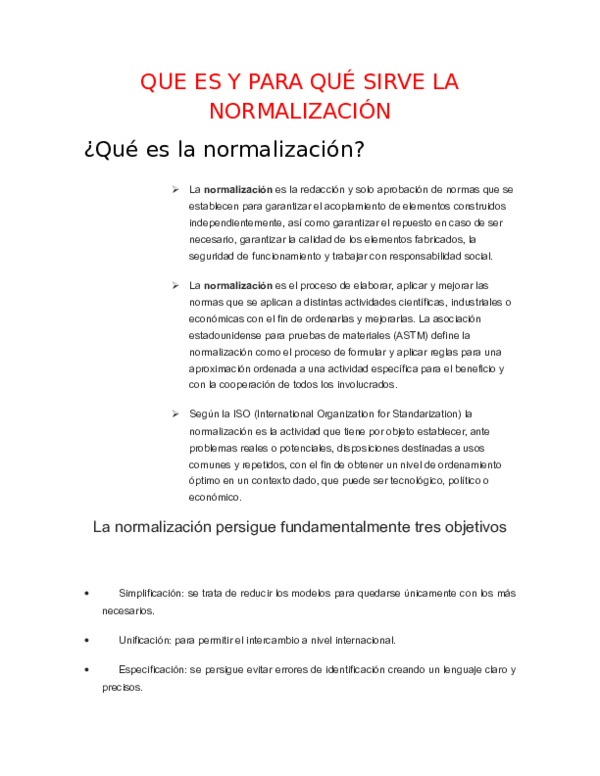 (DOC) QUE ES Y PARA QUÉ SIRVE LA NORMALIZACIÓN ¿Qué es la normalización